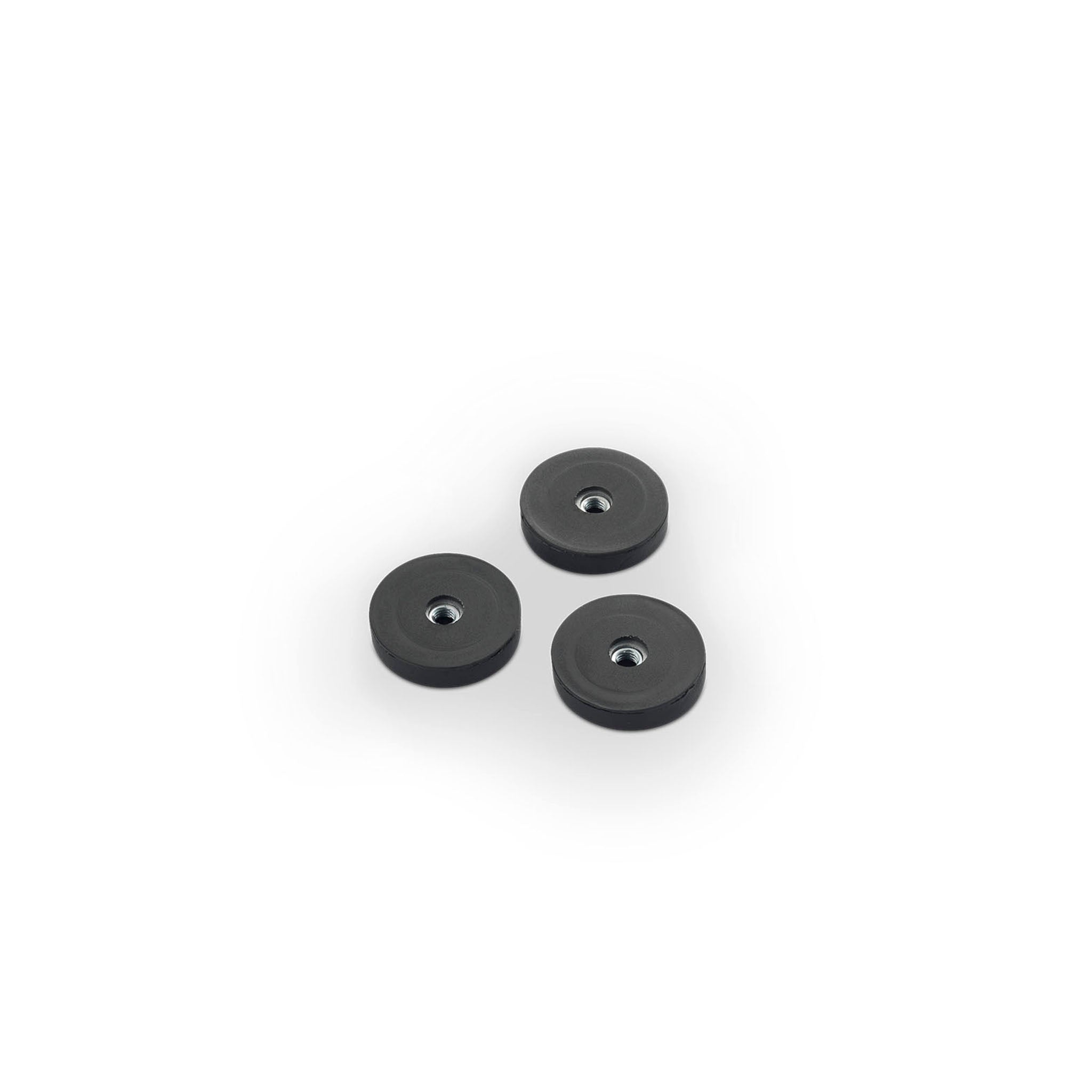 Rubber-Coated Magnet Black, 31mm O/D x 6mm with Open Ended M5 Bush, Fl ...